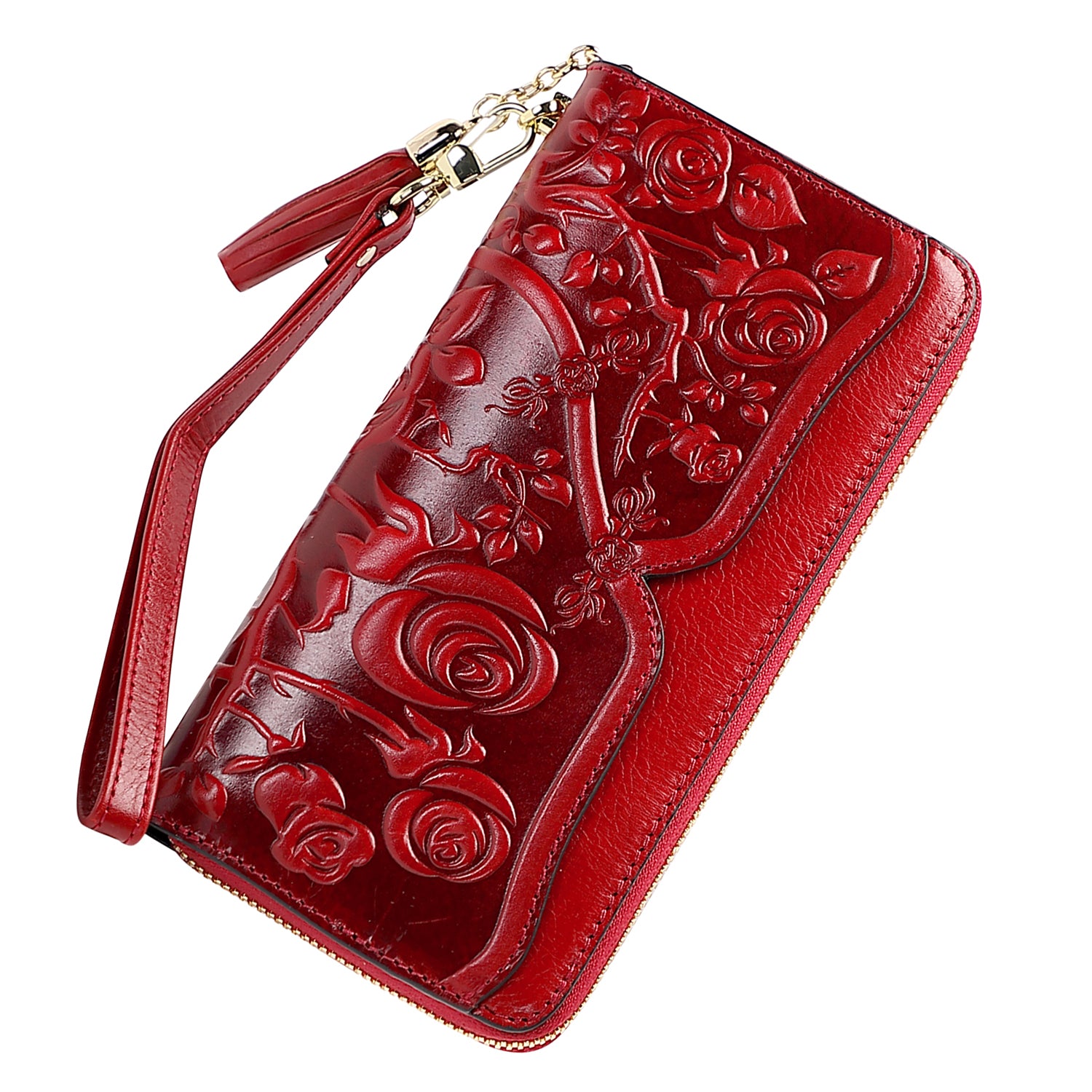 Genuine Leather Wallets for Women Designer Floral Wristlet Wallet – PIJUSHI Genuine Leather Wallets for Women Designer Floral Wristlet Wallet – PIJUSHI